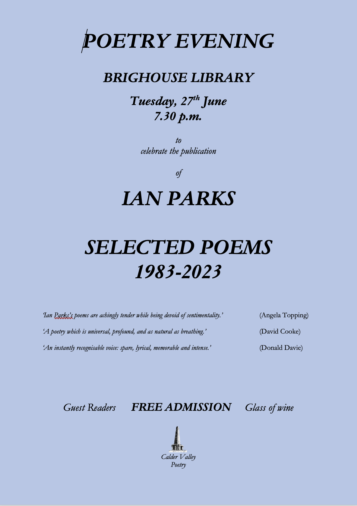 Ian Parks Selected Poems 1983-2023 – Calder Valley Poetry